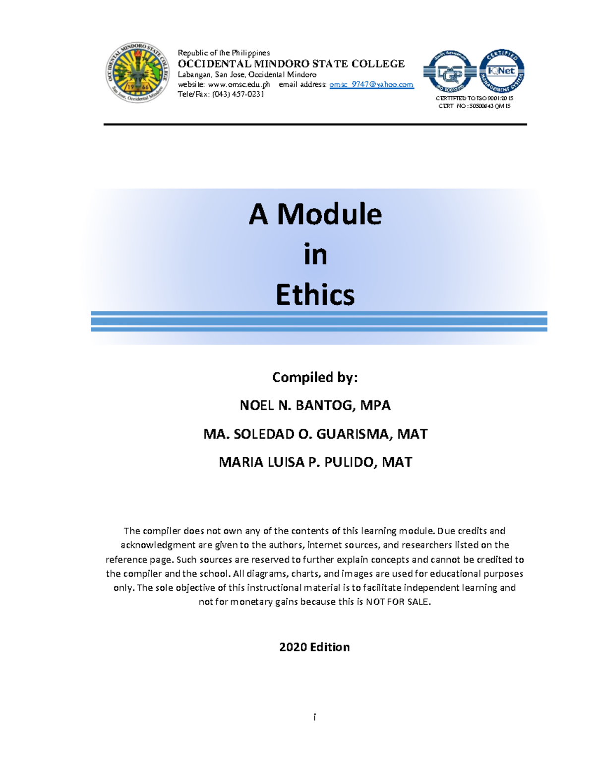 A Module in Ethics (A.Y. 2020-2021): Lessons & Moral Frameworks - Studocu