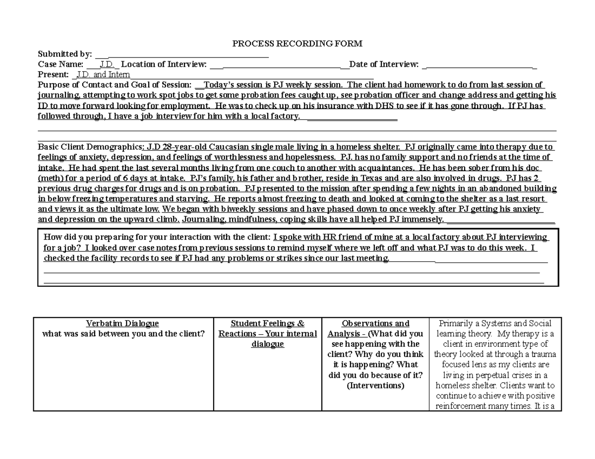 Field 4 - Process Recording - PROCESS RECORDING FORM Submitted : Case ...