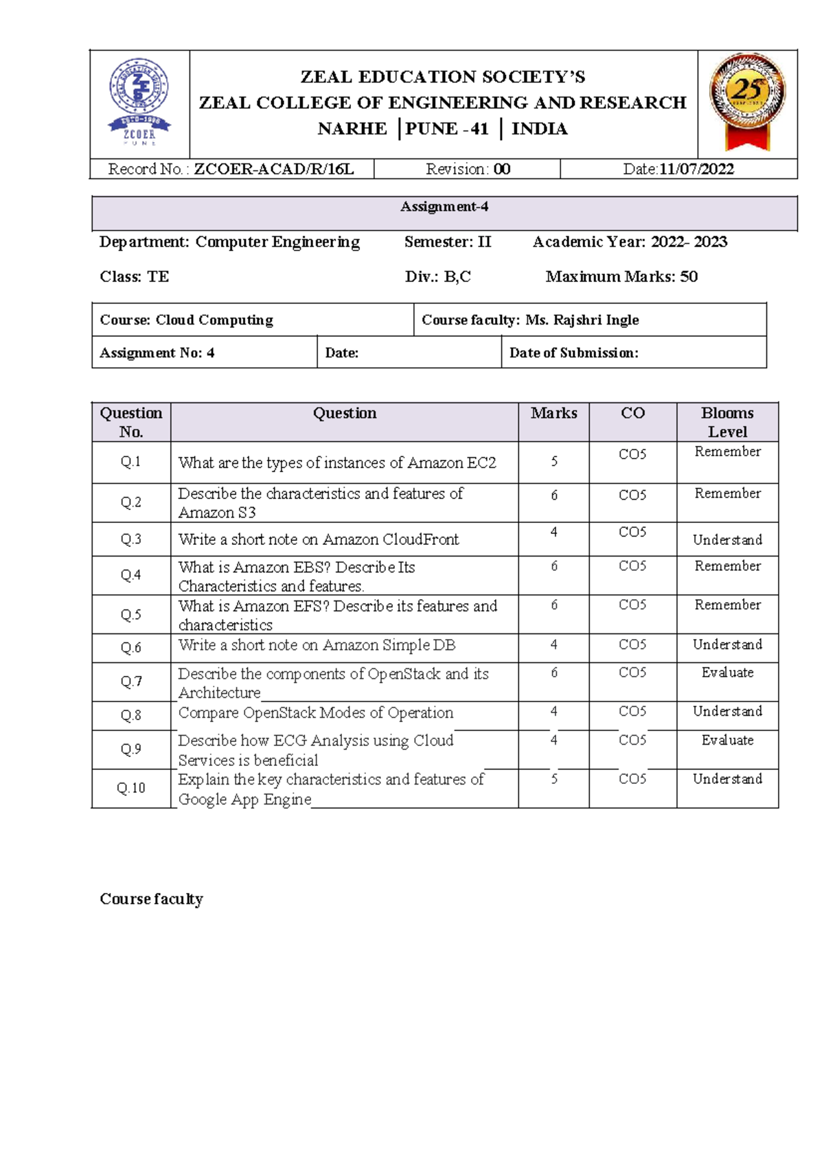 Cloud Computing Assignment 4 - TE B,C - Semester II - Studocu