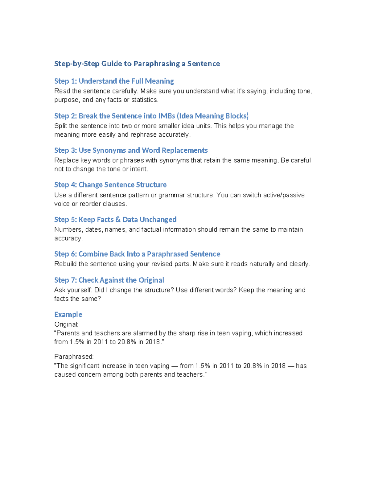 Paraphrasing Guide - To write and paraphrase english sentences - Step ...