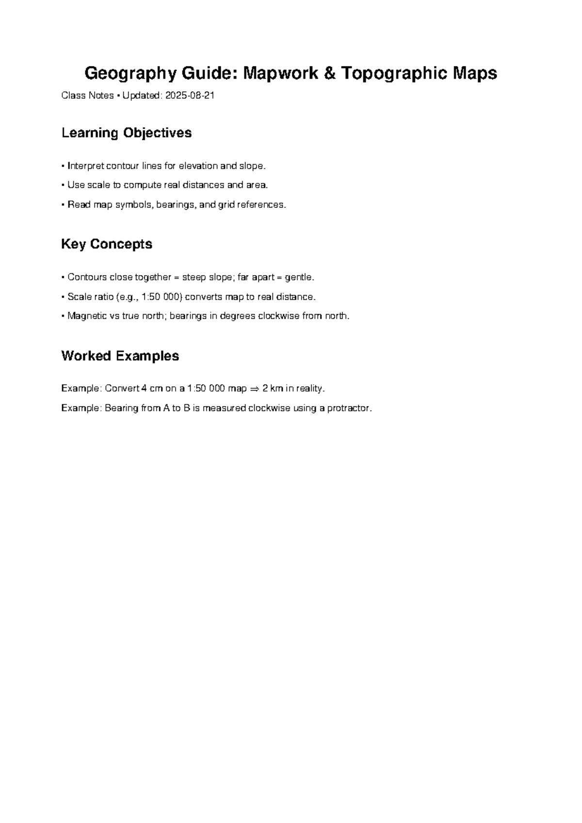 Geography 101: Topographic Mapwork Class Notes Guide - Studocu