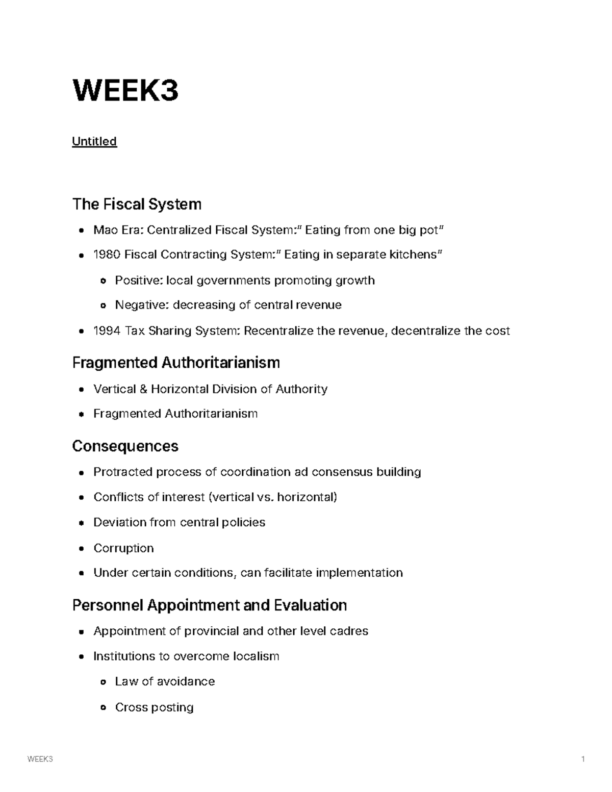 WEEK 3 Lecture Notes: Fiscal System in the Mao Era and Its Impacts ...