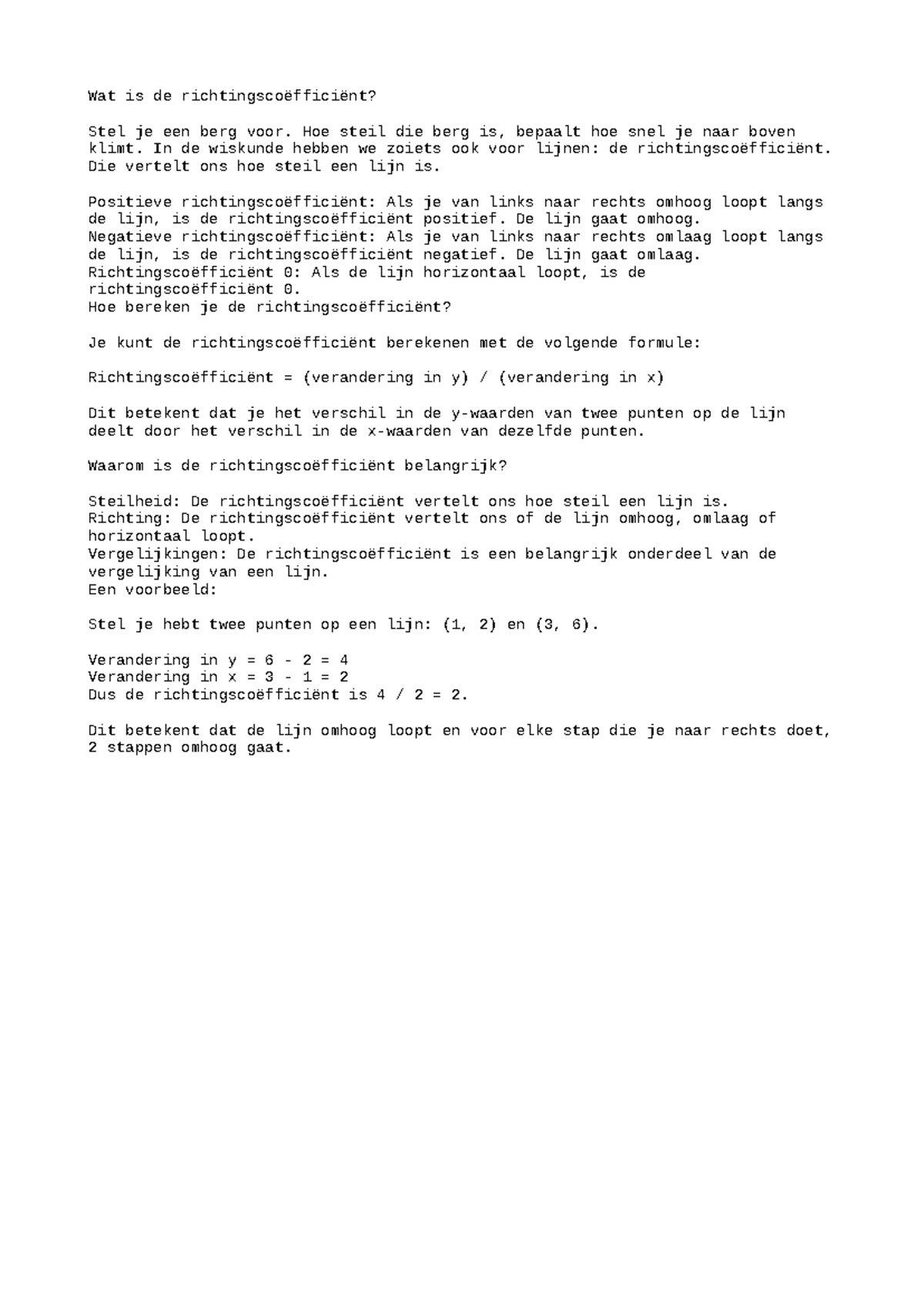 Richtingscoëfficiënt: Begrip en Berekening van Steilheid - Studeersnel