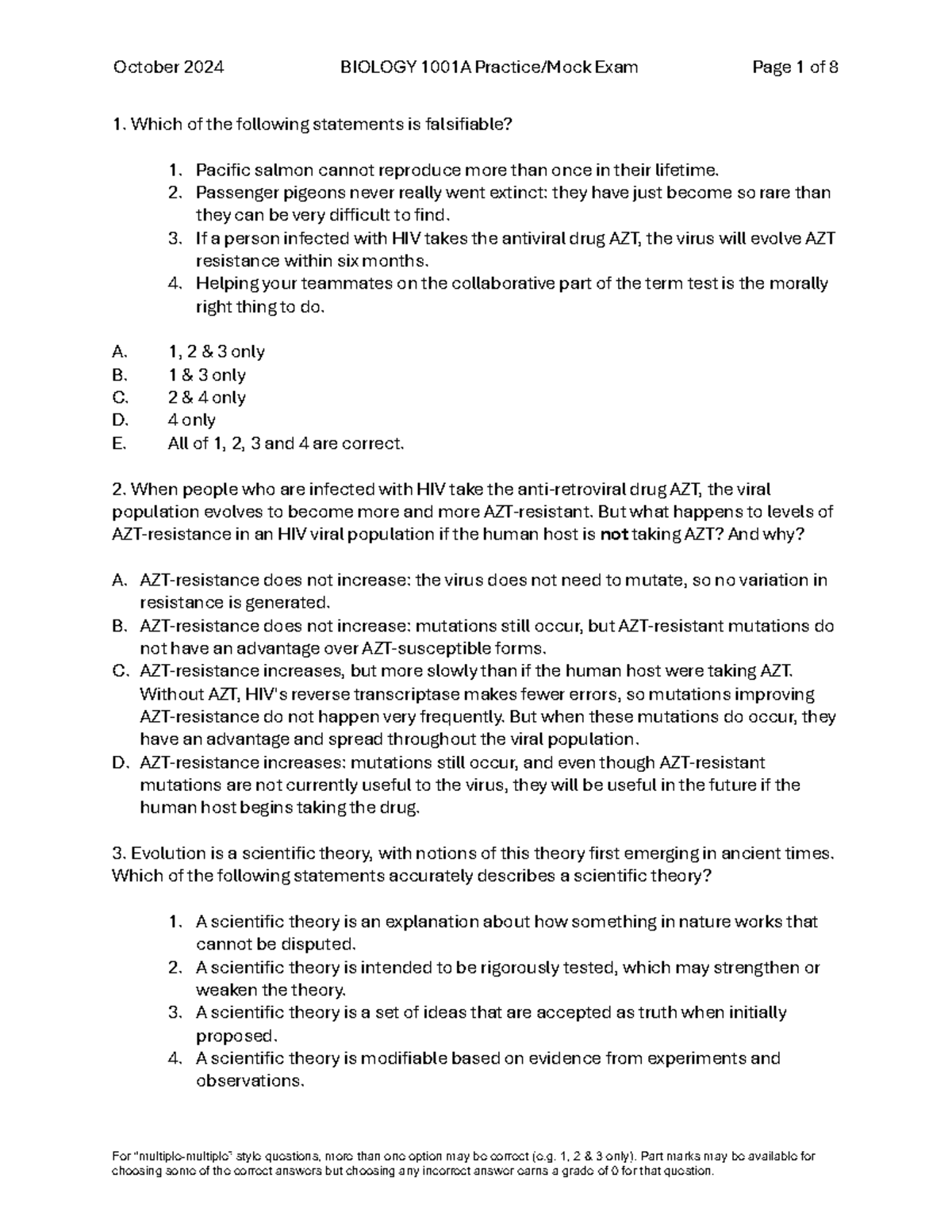 Bio Mock MT- Final - Bio mock exam - For “multiple-multiple” style ...