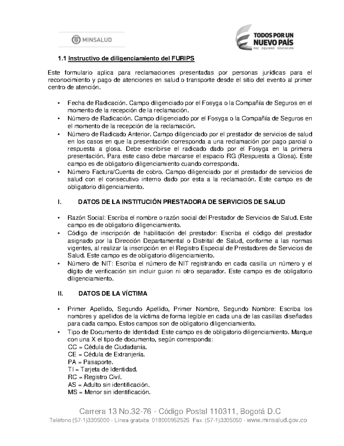 Instructivo FURIPS: Formulario para Reclamaciones de Salud y Transporte ...