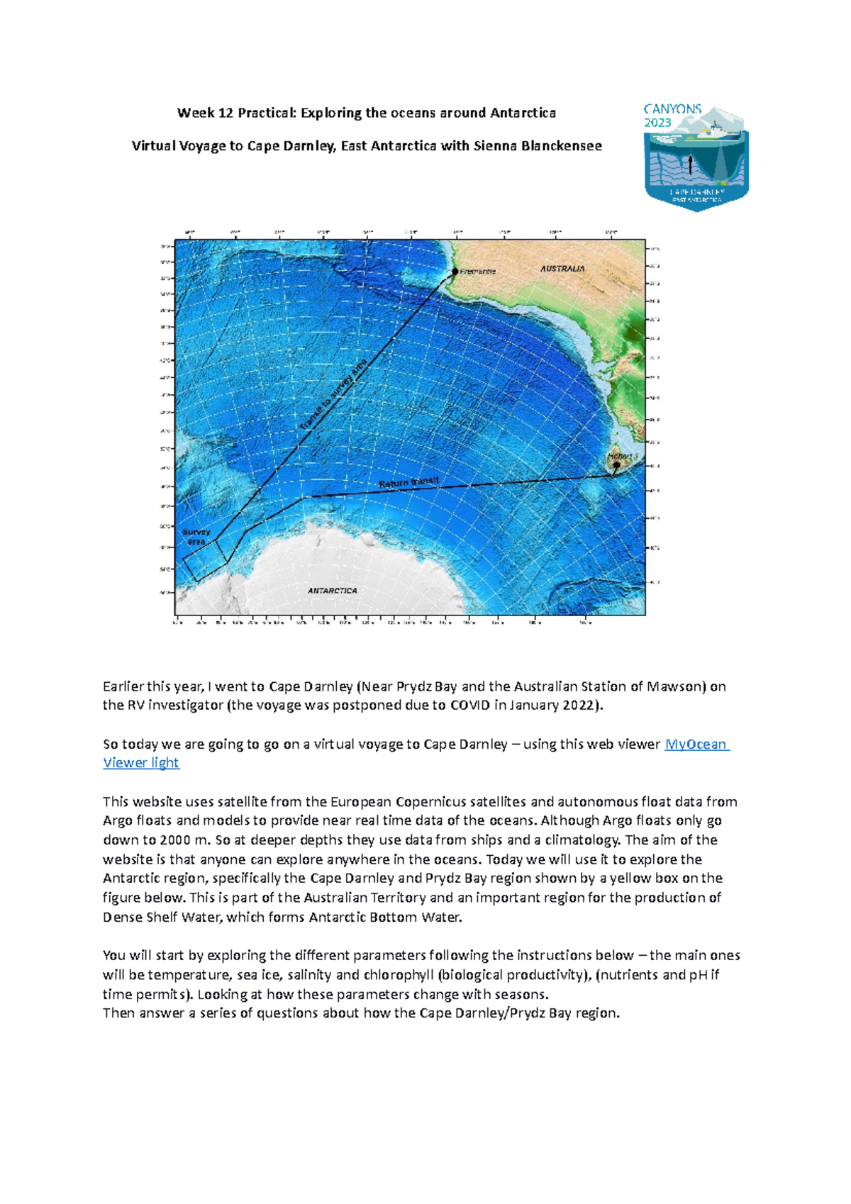 Week 12 Practical: Virtual Voyage Analysis of Cape Darnley - Studocu
