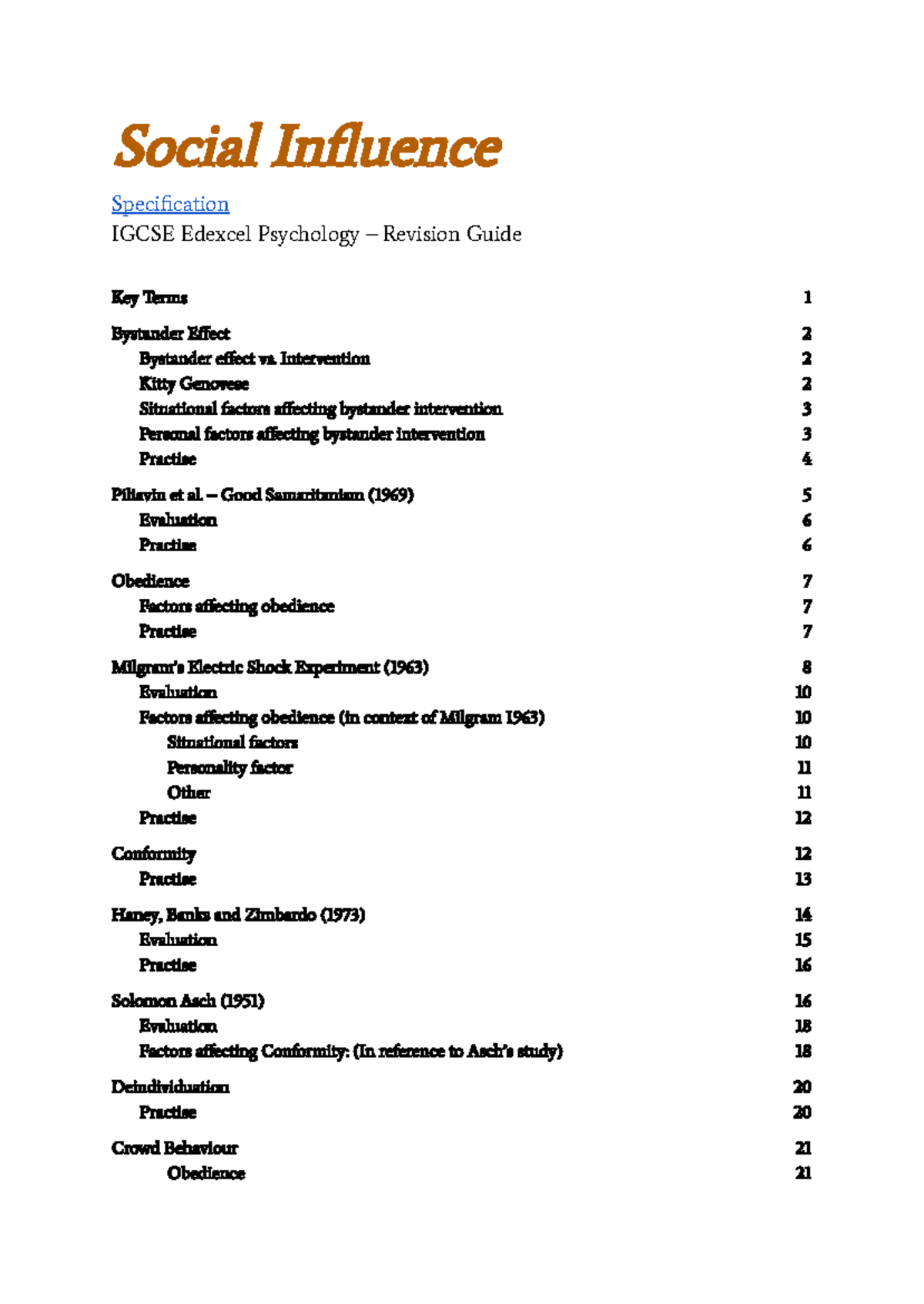 IGCSE Edexcel Psychology: Social Influence Revision Notes - Studocu
