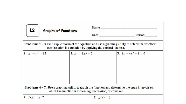 HPrecalc Lesson 1.2 - Function Graphs and Analysis Problems - Studocu