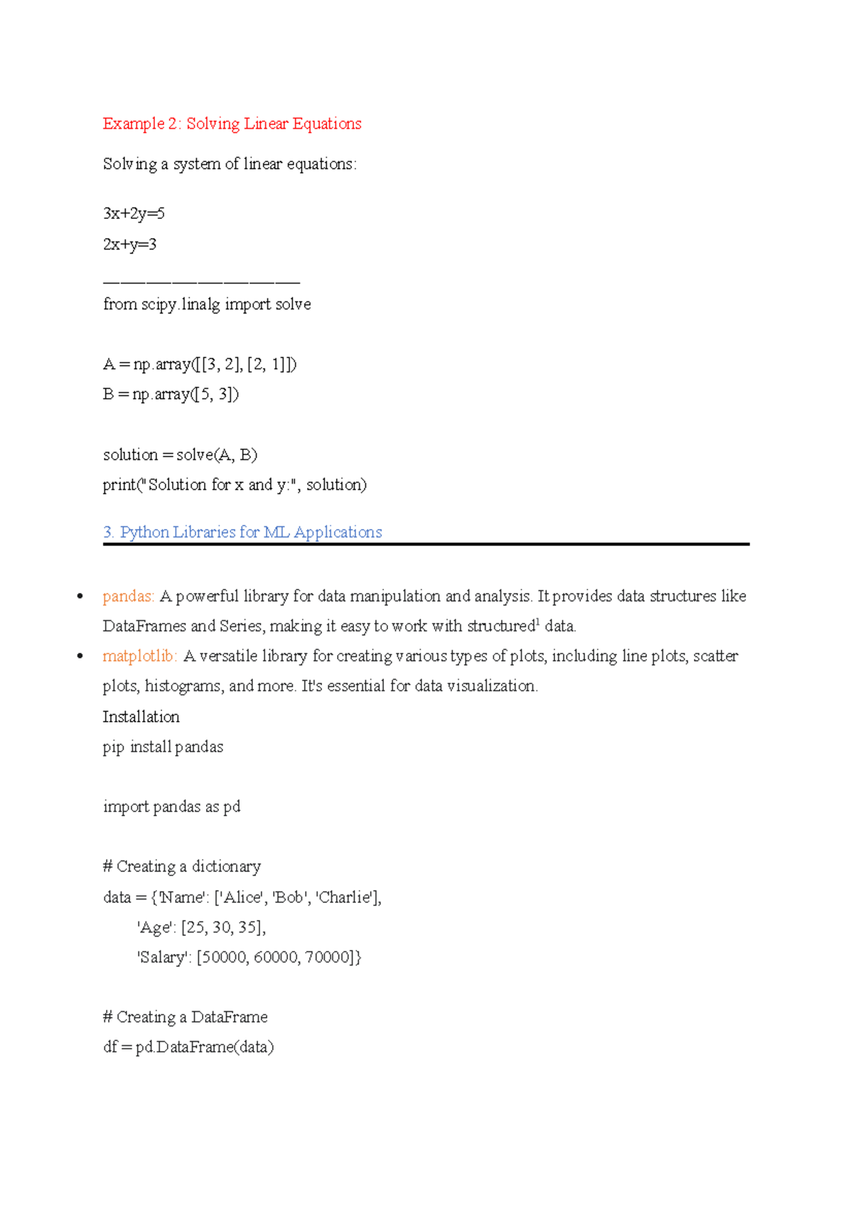 ML 101: Solving Linear Equations & Data Analysis Techniques - Studocu