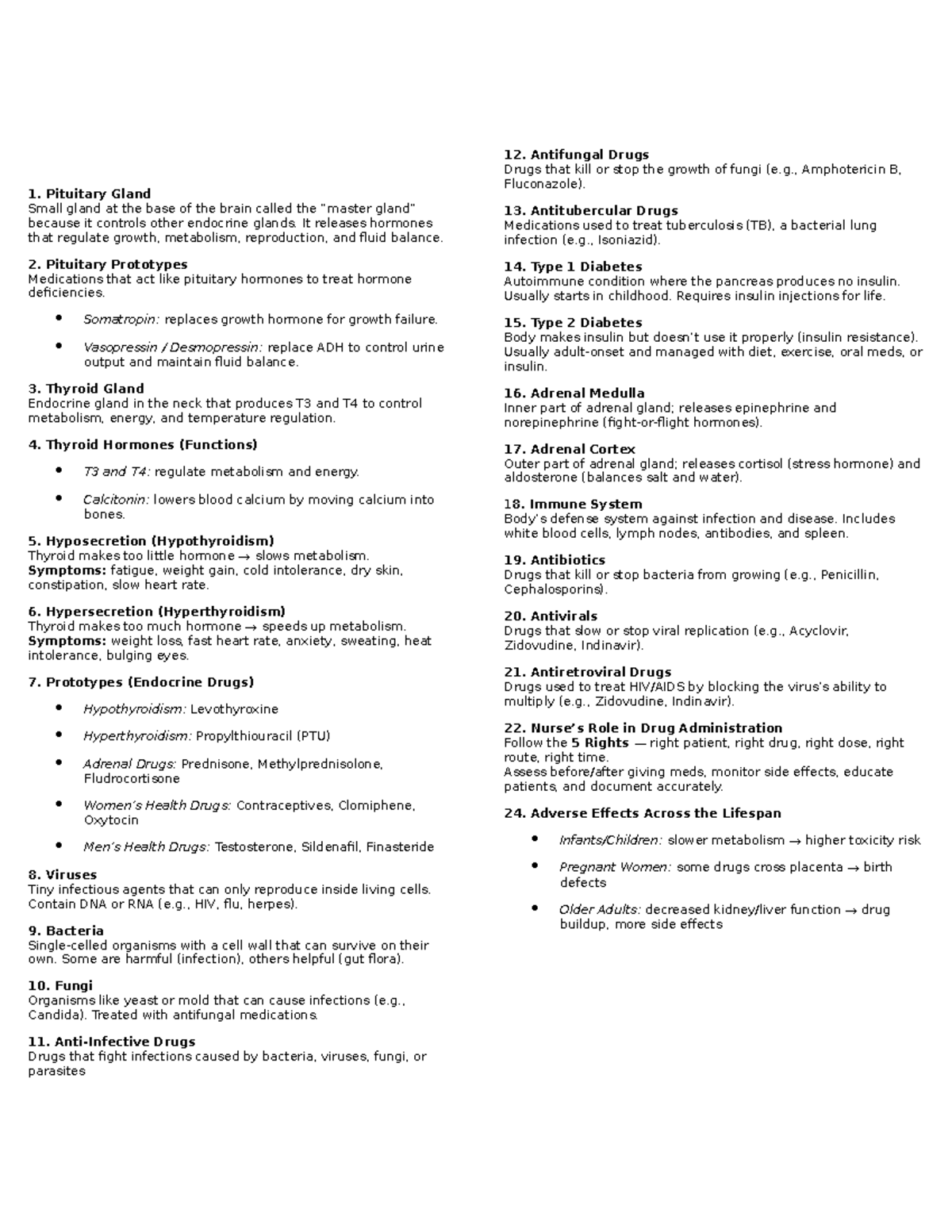 Unit 4: Endocrine System & Drug Prototypes Overview - Studocu
