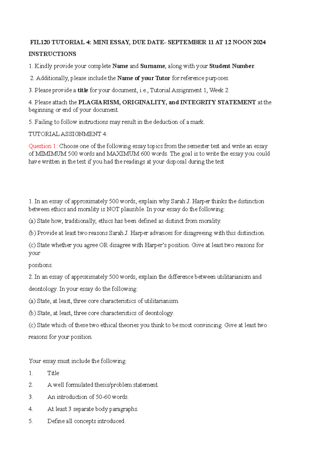 FIL120 Tutorial Assignment 4 - FIL120 TUTORIAL 4 : MINI ESSAY, DUE DATE ...