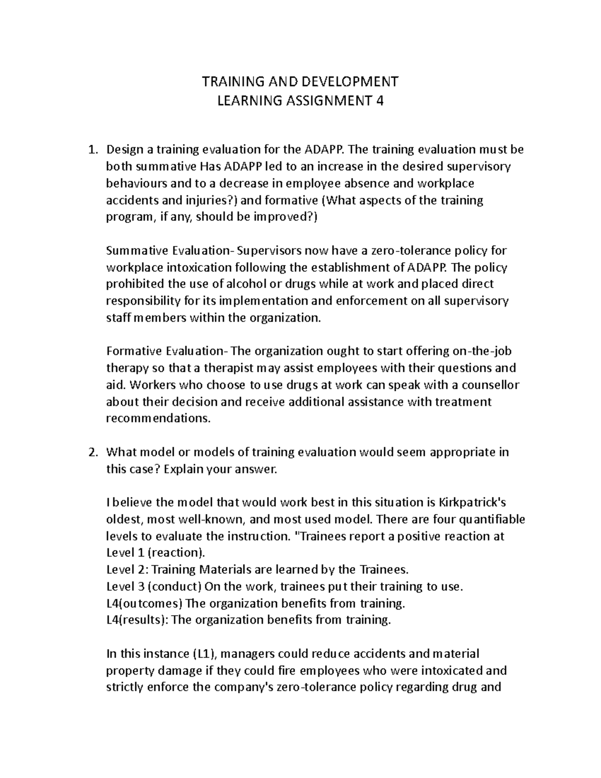 Learning assignmnet 4 - Training and development mandatory assignment ...