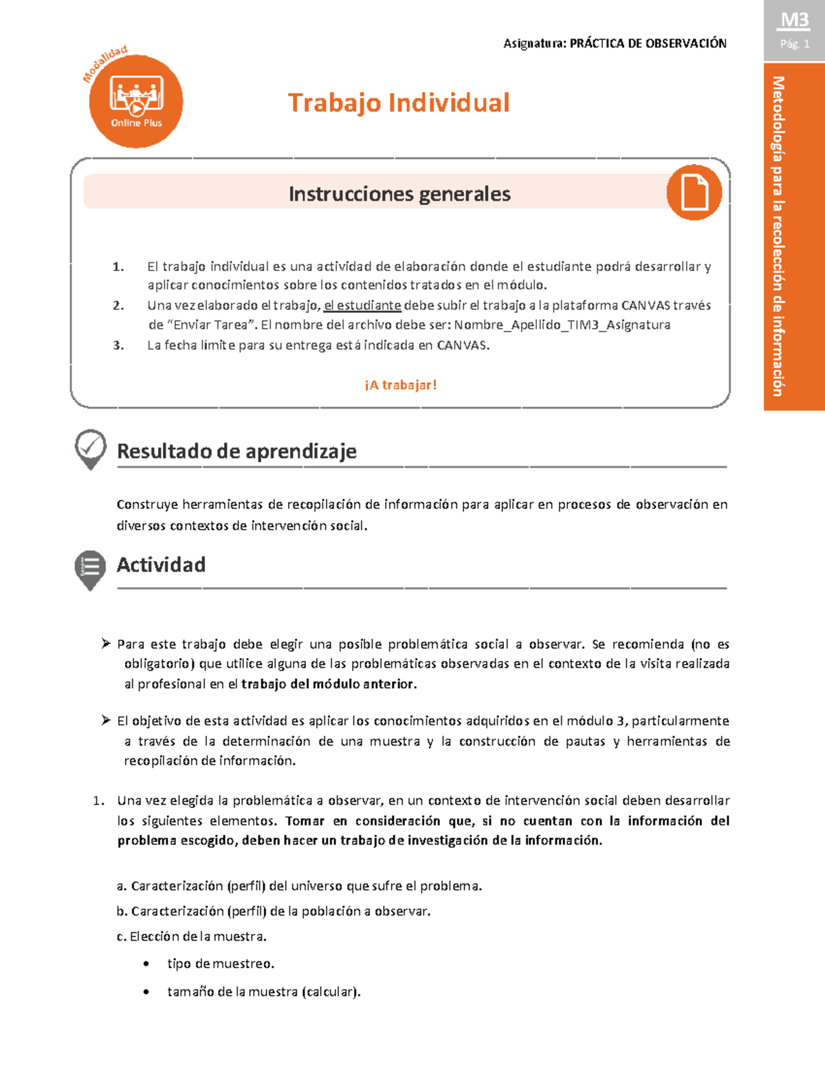 M3 - TI - Práctica de Observación: Guía para Trabajo Individual - Studocu