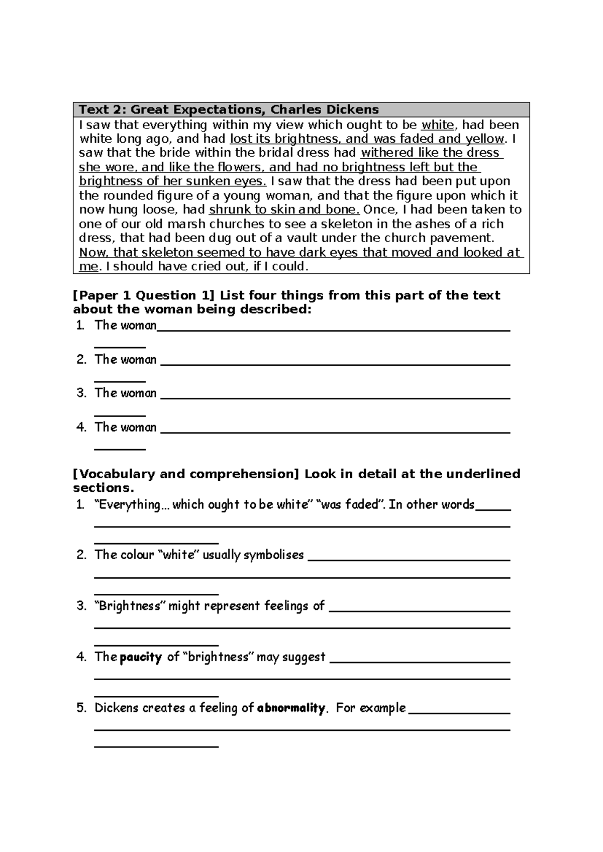 Term 5 IEU Year 11 Worksheet 6 - Text 2: Great Expectations, Charles ...