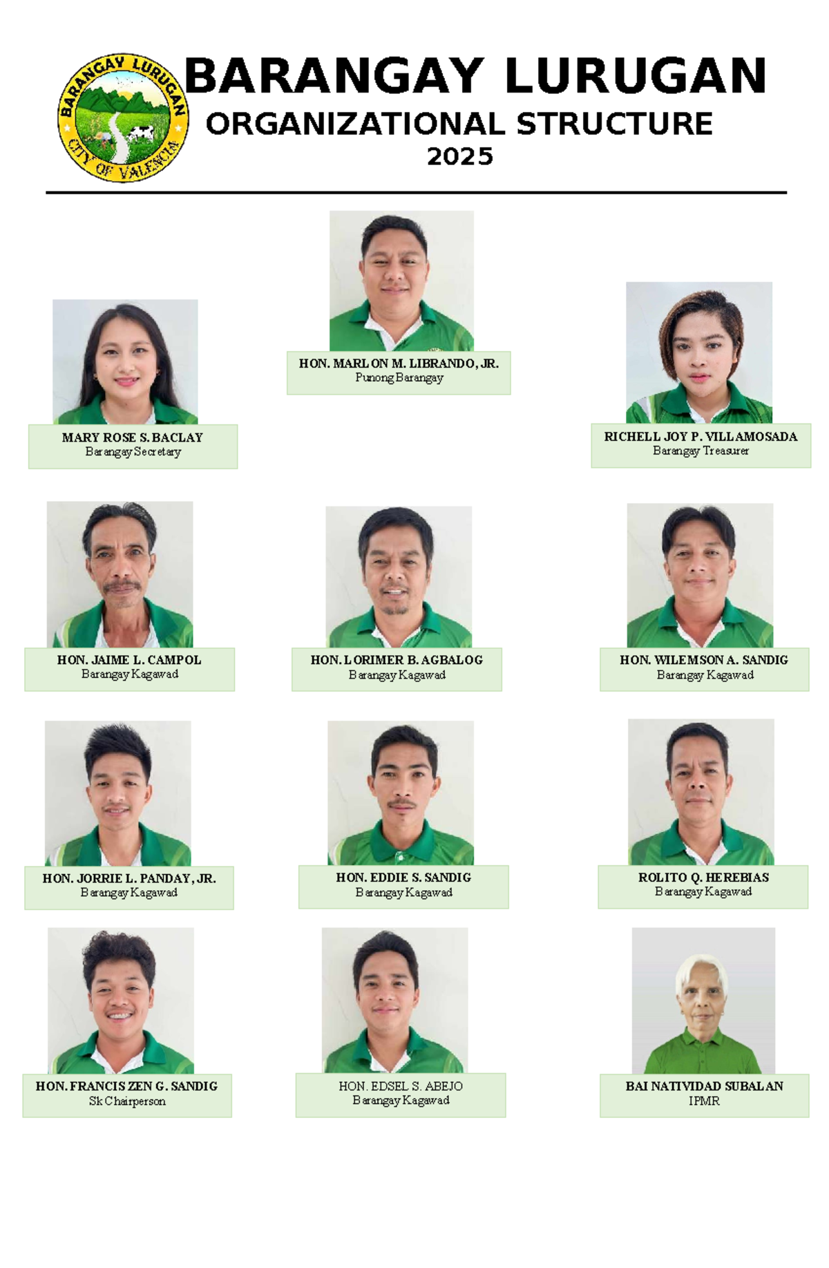 Organizational Chart - for profiling - BARANGAY LURUGAN HON. MARLON M ...