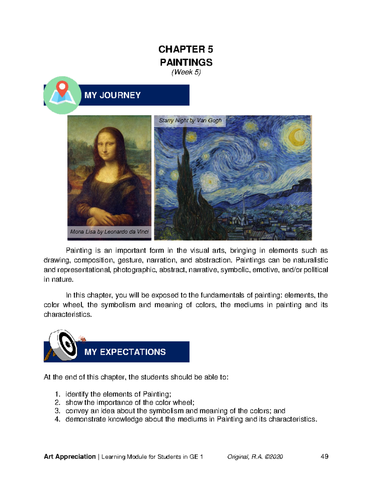 CHAPTER 5 PAINTINGS (Week 5) - Art Appreciation Learning Module - Studocu