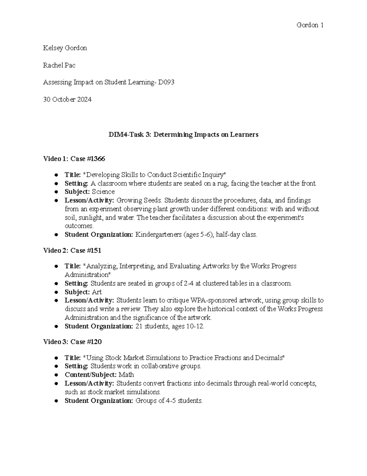 DIM4 - Task 3: Assessing Impacts on Student Learning & Engagement - Studocu
