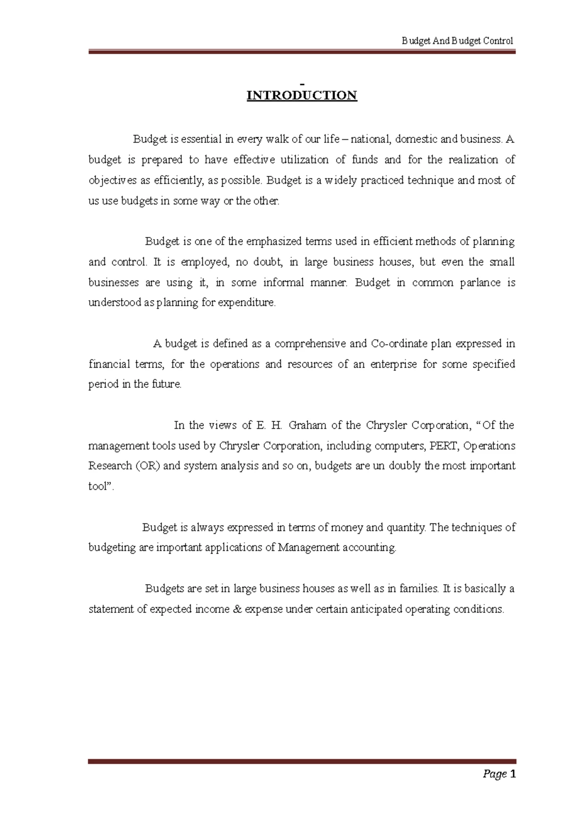 A Project Report on Budget and Budgetry Control - INTRODUCTION Budget ...