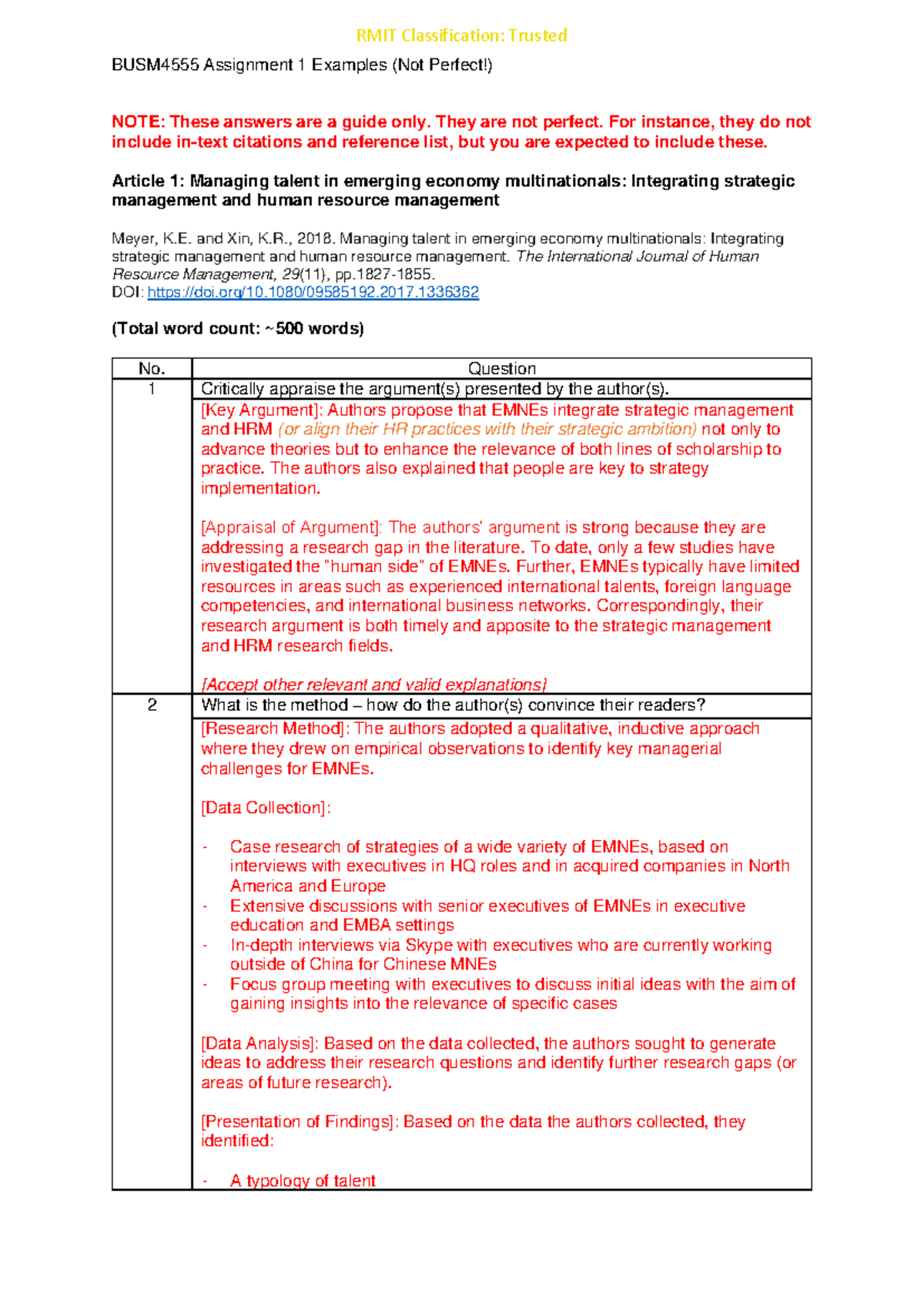 A1 (Model Answers) - 3 inserts of literature reviews - BUSM4555 ...