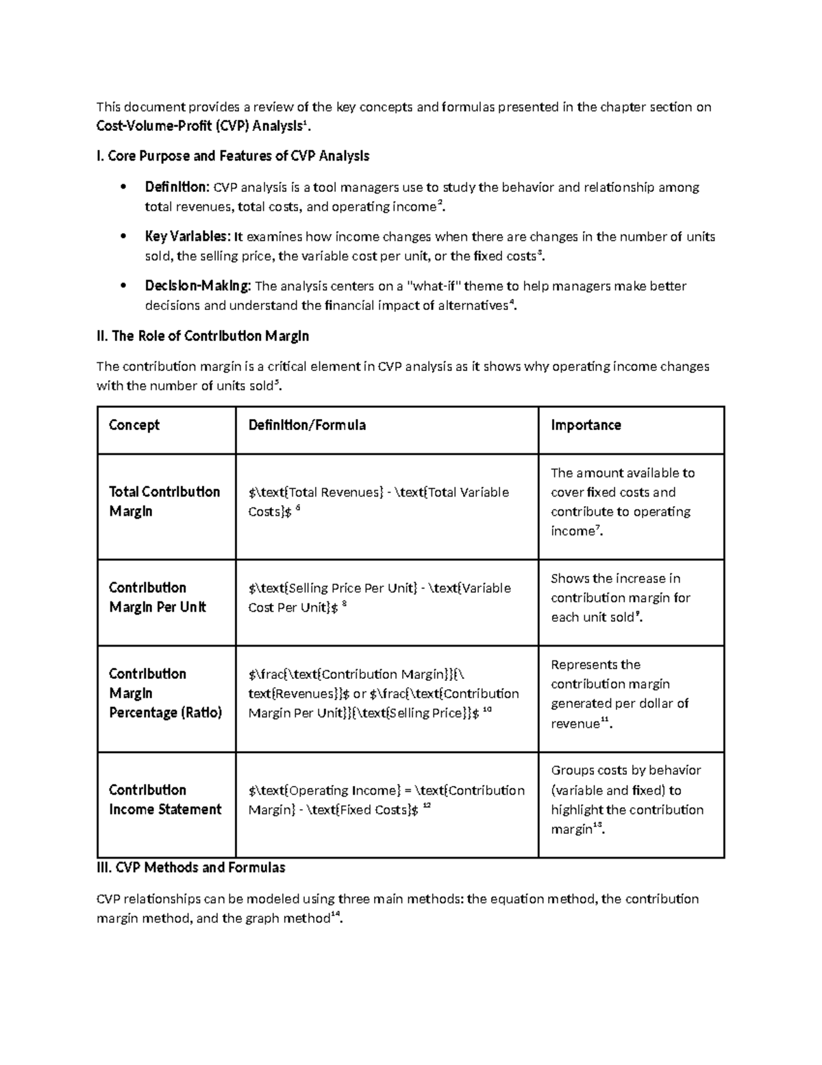 CVP Analysis Notes - Key Concepts & Formulas Review - Studocu