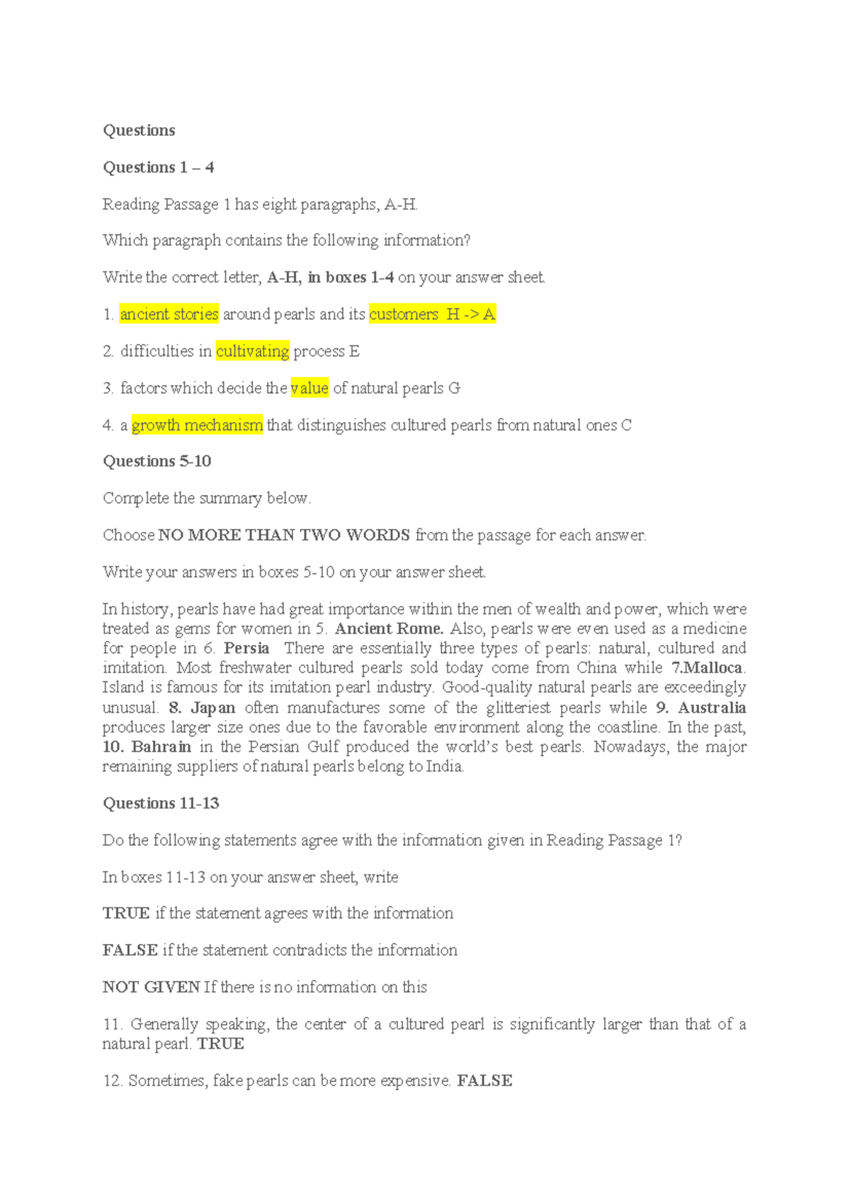 Ôn Reading Passage 1 Questions & Answers - NTU - Studocu