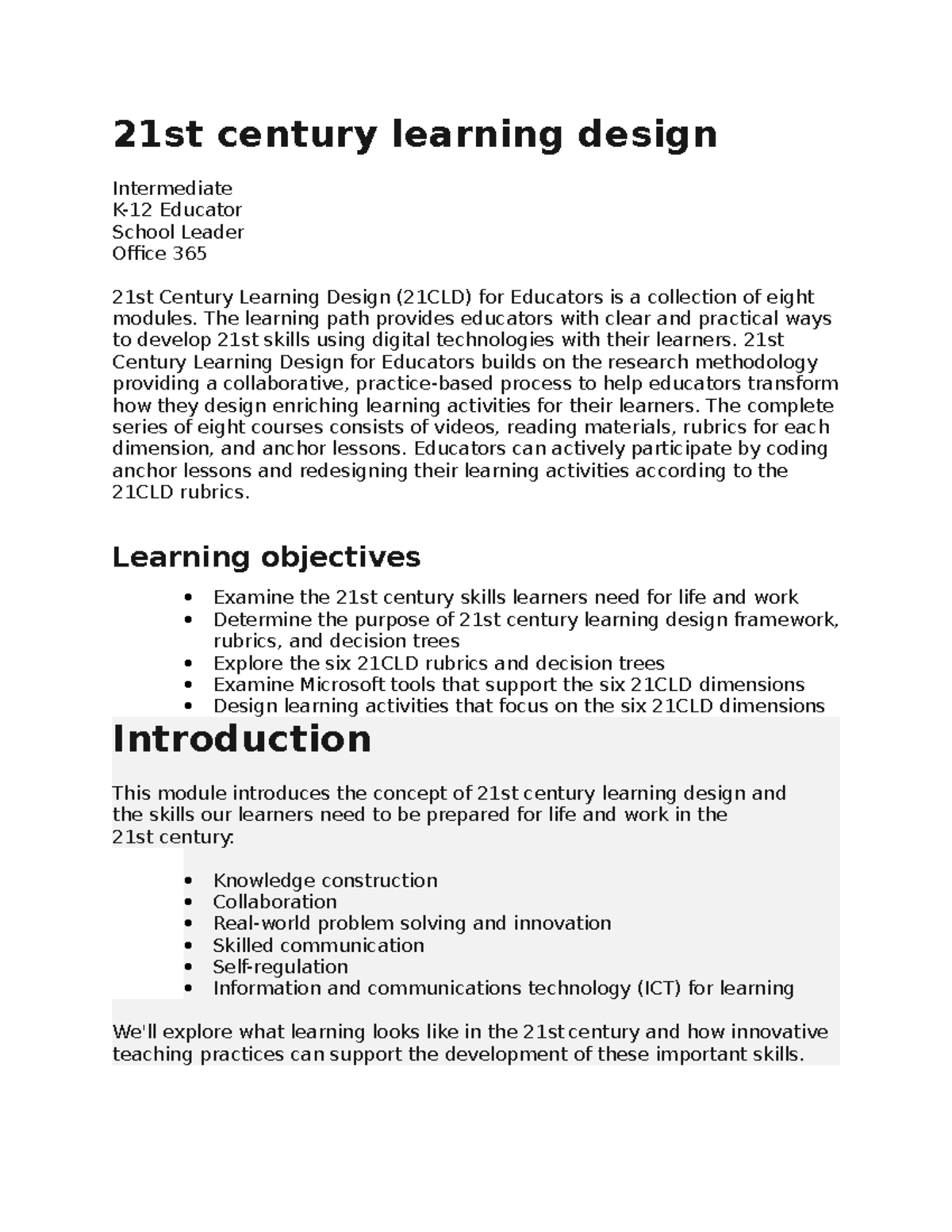 21CLD Framework for 21st Century Learning Design in Education - Studocu
