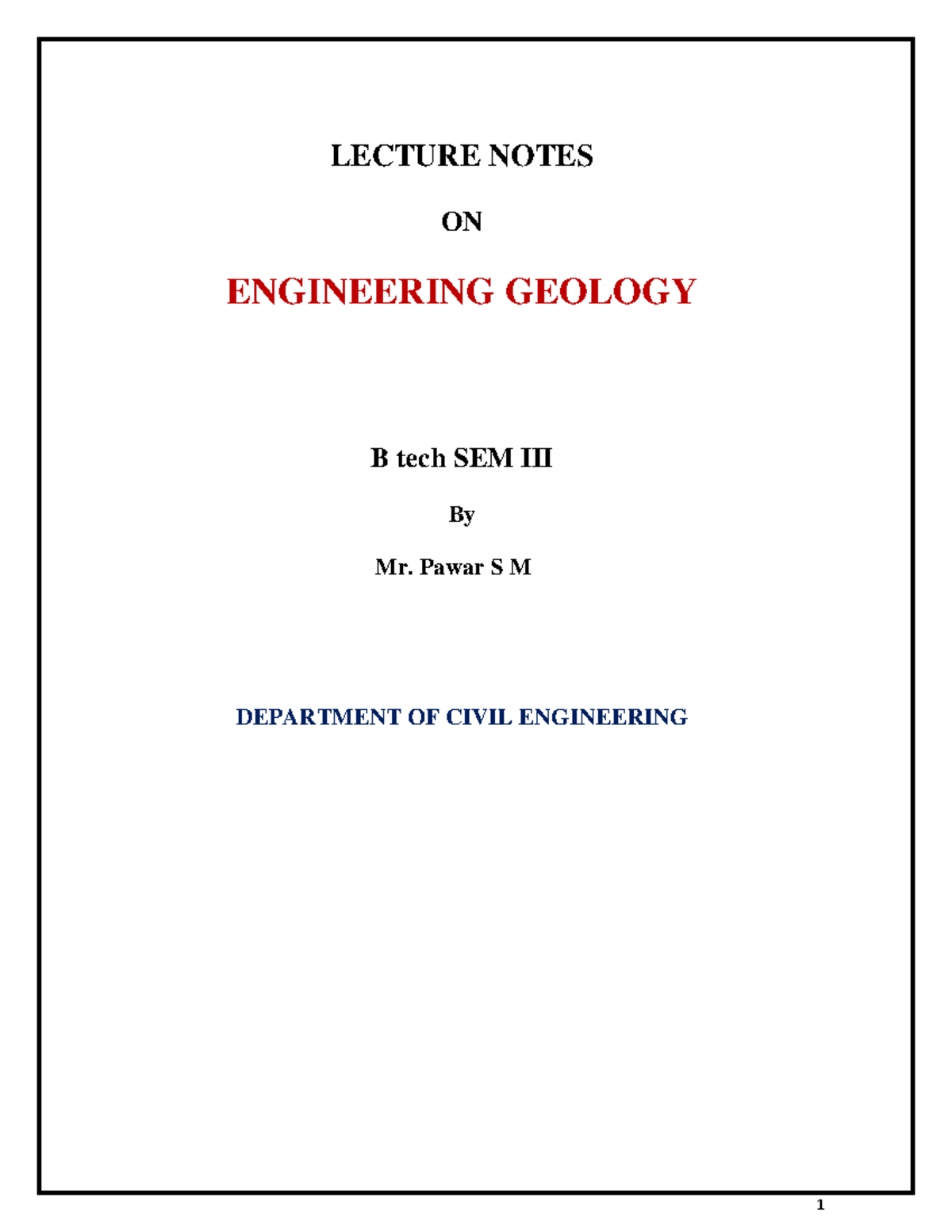 EG 101 Lecture Notes on Engineering Geology - B.Tech Sem 1 - Studocu
