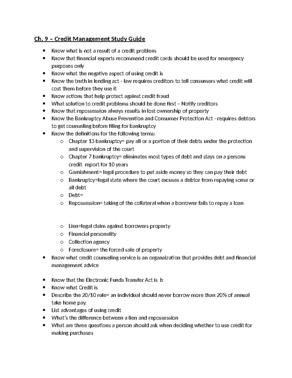 Ch. 9 Credit Management Study Guide - Florida Virtual School - Studocu