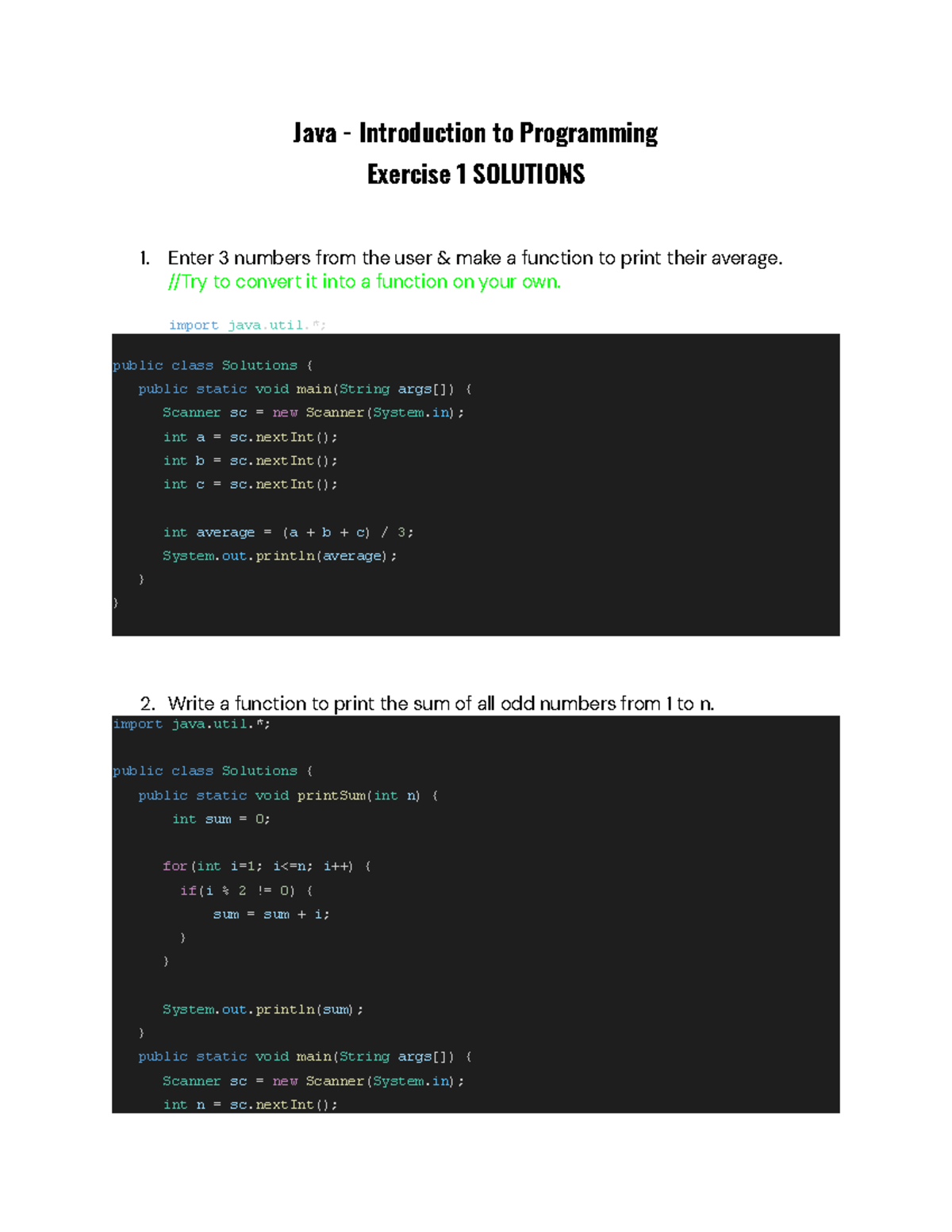 Java Exercise- 1 Solutions - Java - Introduction to Programming ...