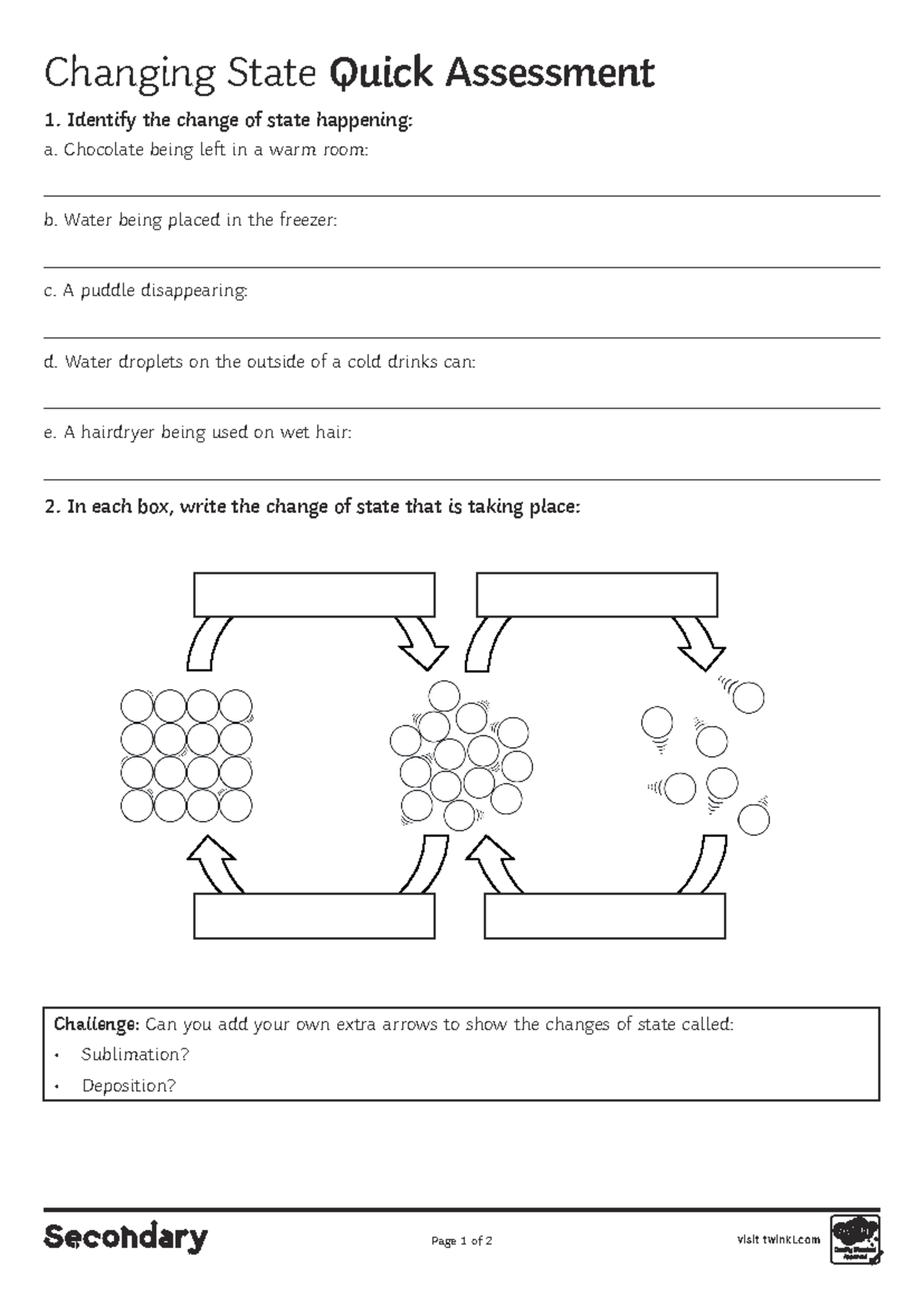 Changing State Quick Assessment Sheet for Science 101 - Studocu