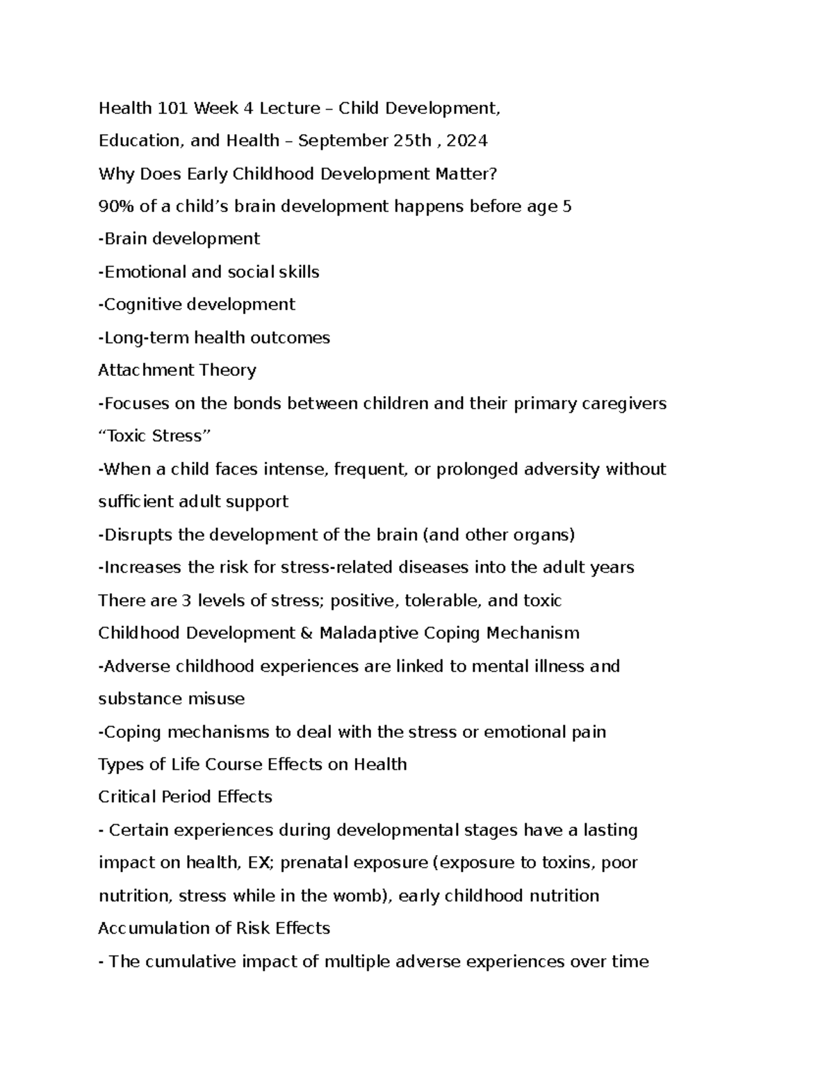 Health 101 Week 4 Lecture - Health 101 Week 4 Lecture – Child ...