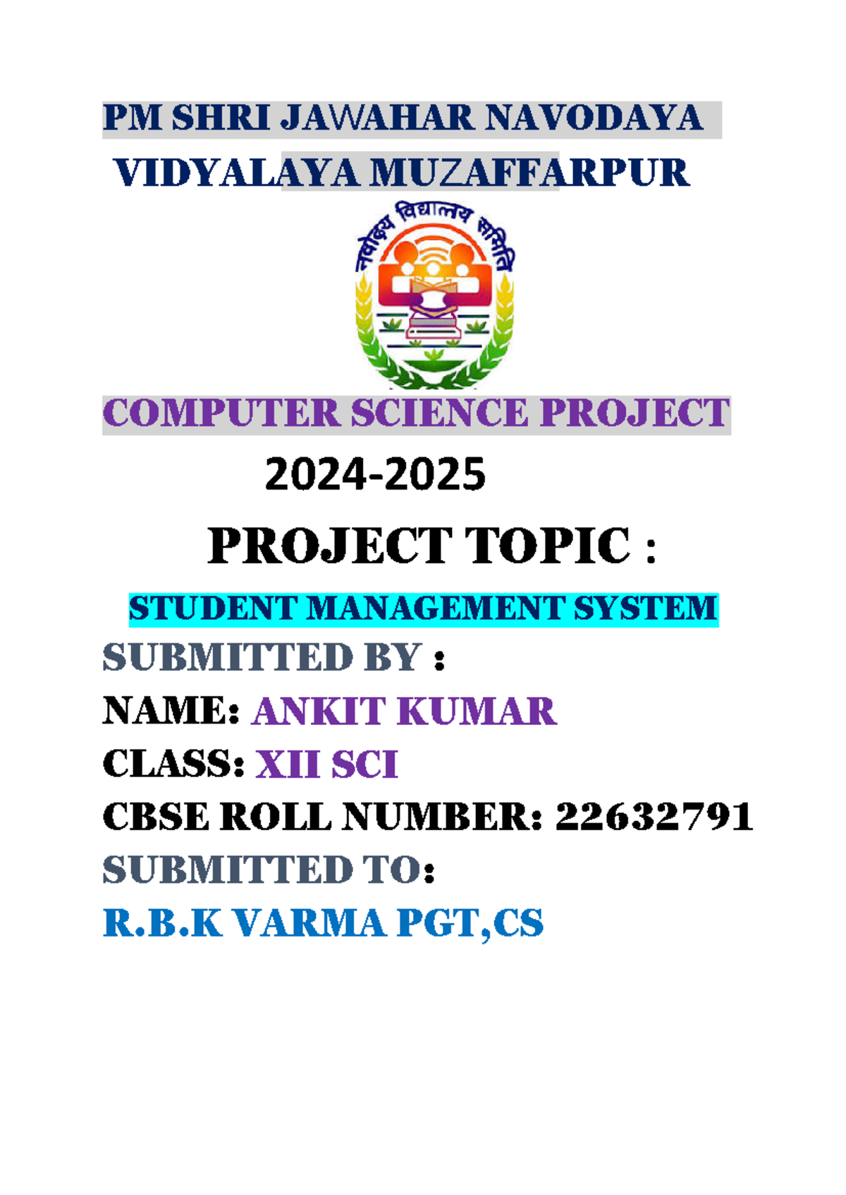 Ankit project - COMPUTER SCIENCE PROJECT PROJECT TOPIC : STUDENT ...