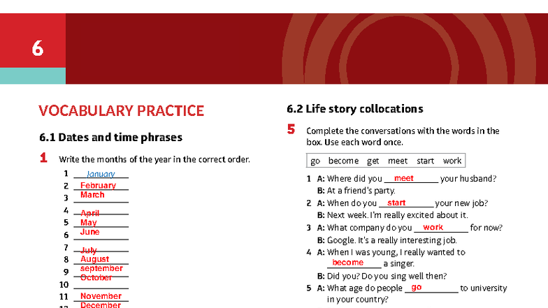 Unit 6 Vocabulary Practice: Dates, Time Phrases, and Conversations ...