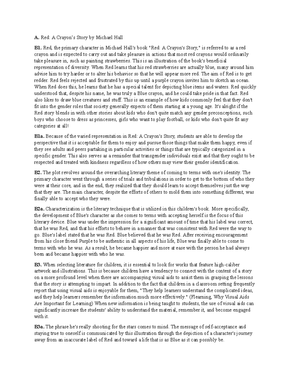 ENG 101 - Essay Notes on "Red: A Crayon's Story" Analysis - Studocu