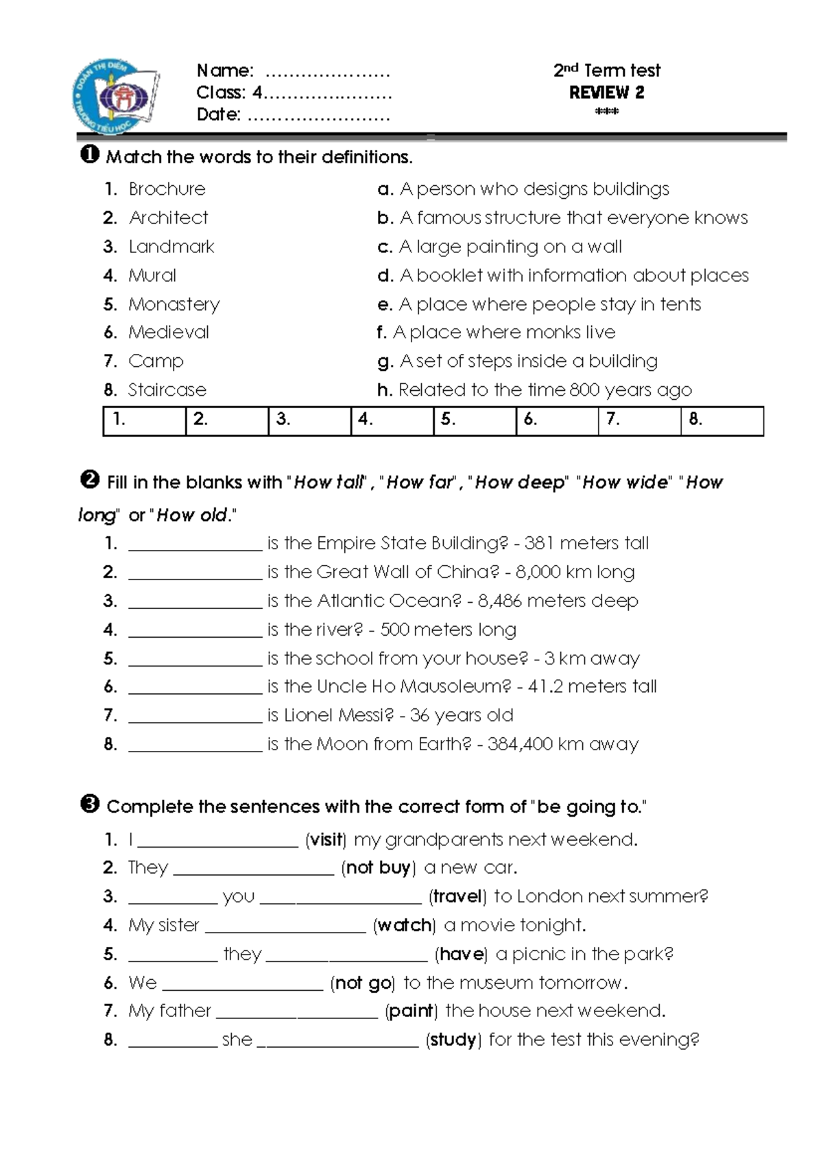 Review 2 - Test Preparation Materials for Class 4 - Studocu