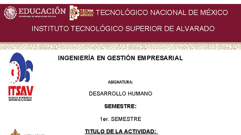 HOJA DE Presentacion DE Desarollo Humano Collage - INGENIERÍA EN ...