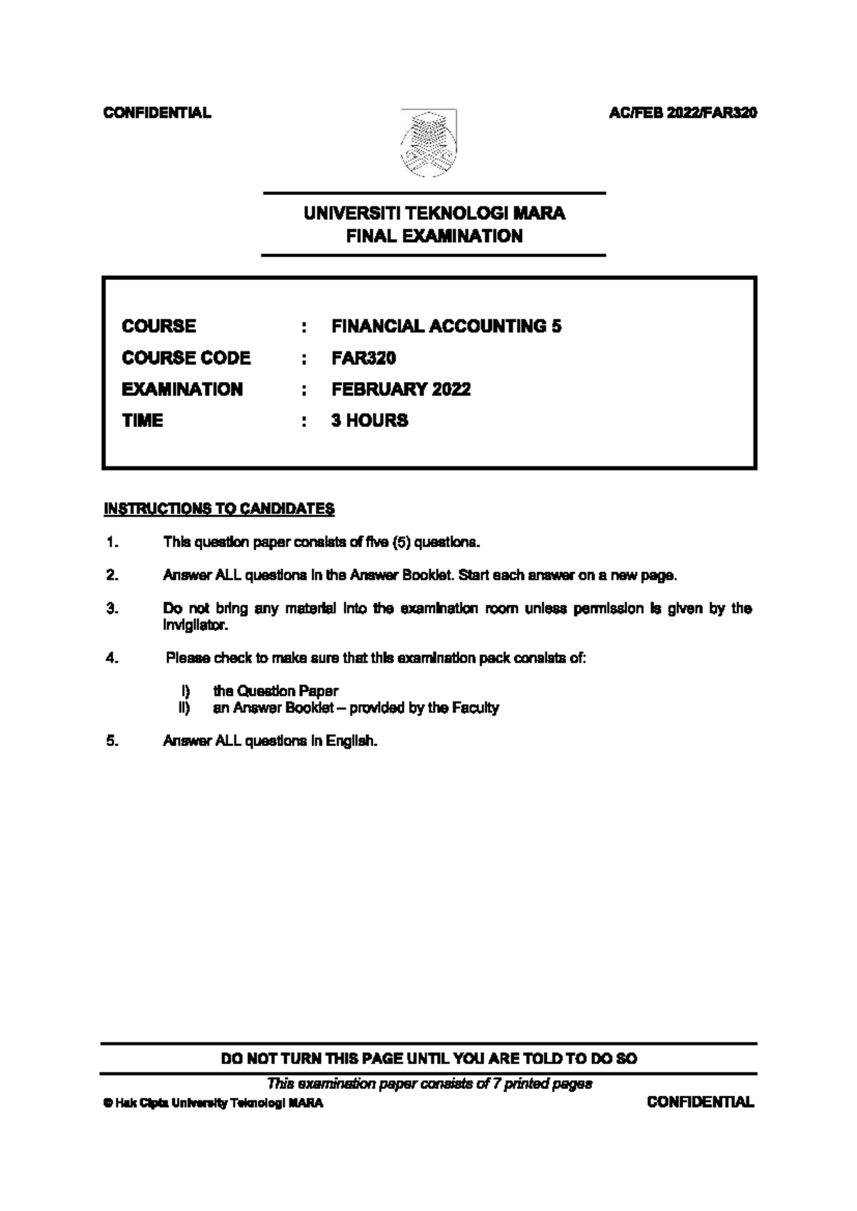 FAR320 Financial Accounting Final Exam Paper - February 2022 - Studocu