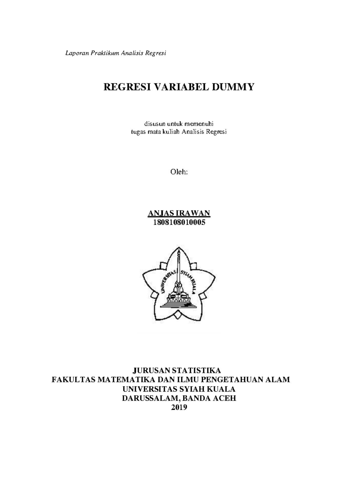 Laporan 5 Praktikum: Analisis Regresi Variabel Dummy Statistika - Studocu