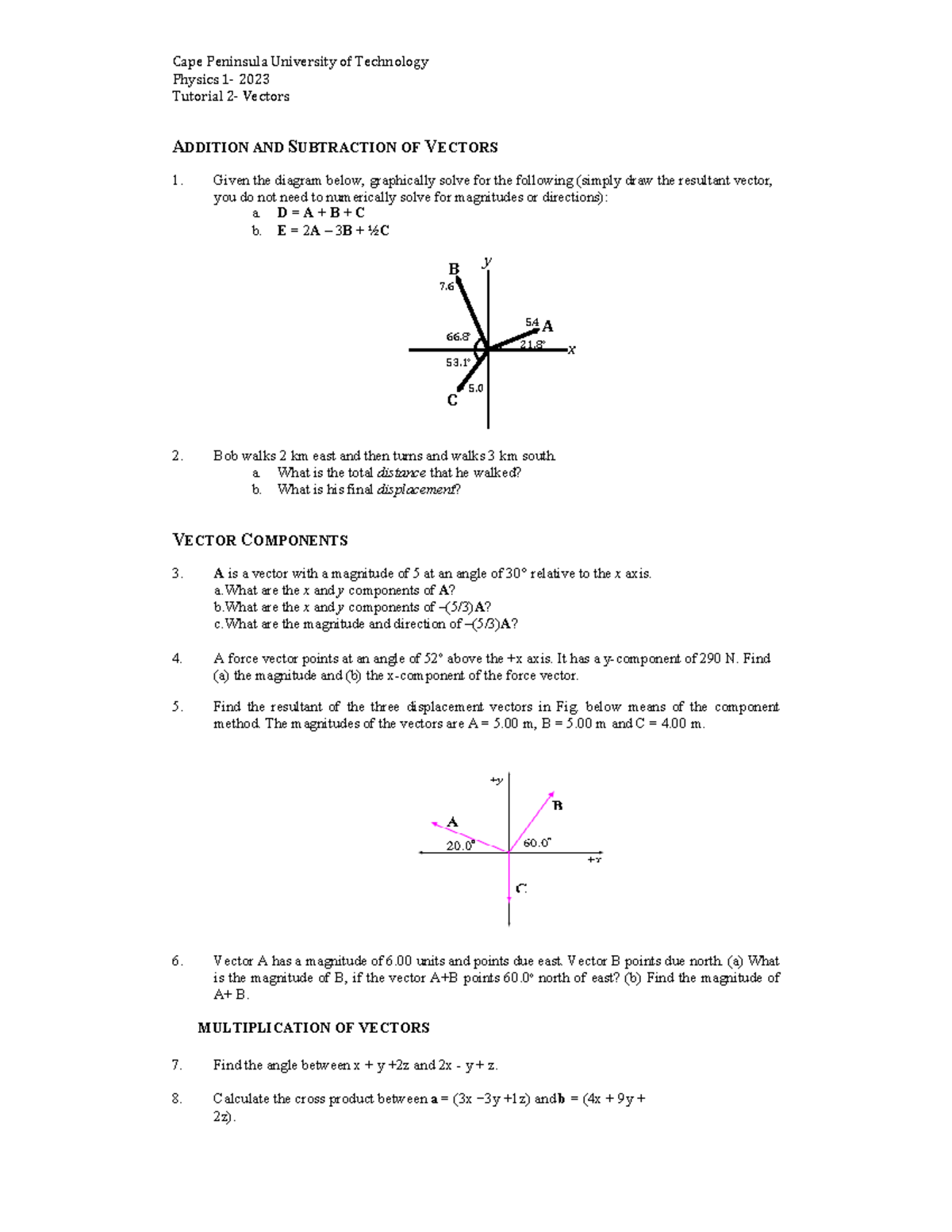 Physics 1-202 Tutorial 2: Vectors and Vector Operations - Studocu