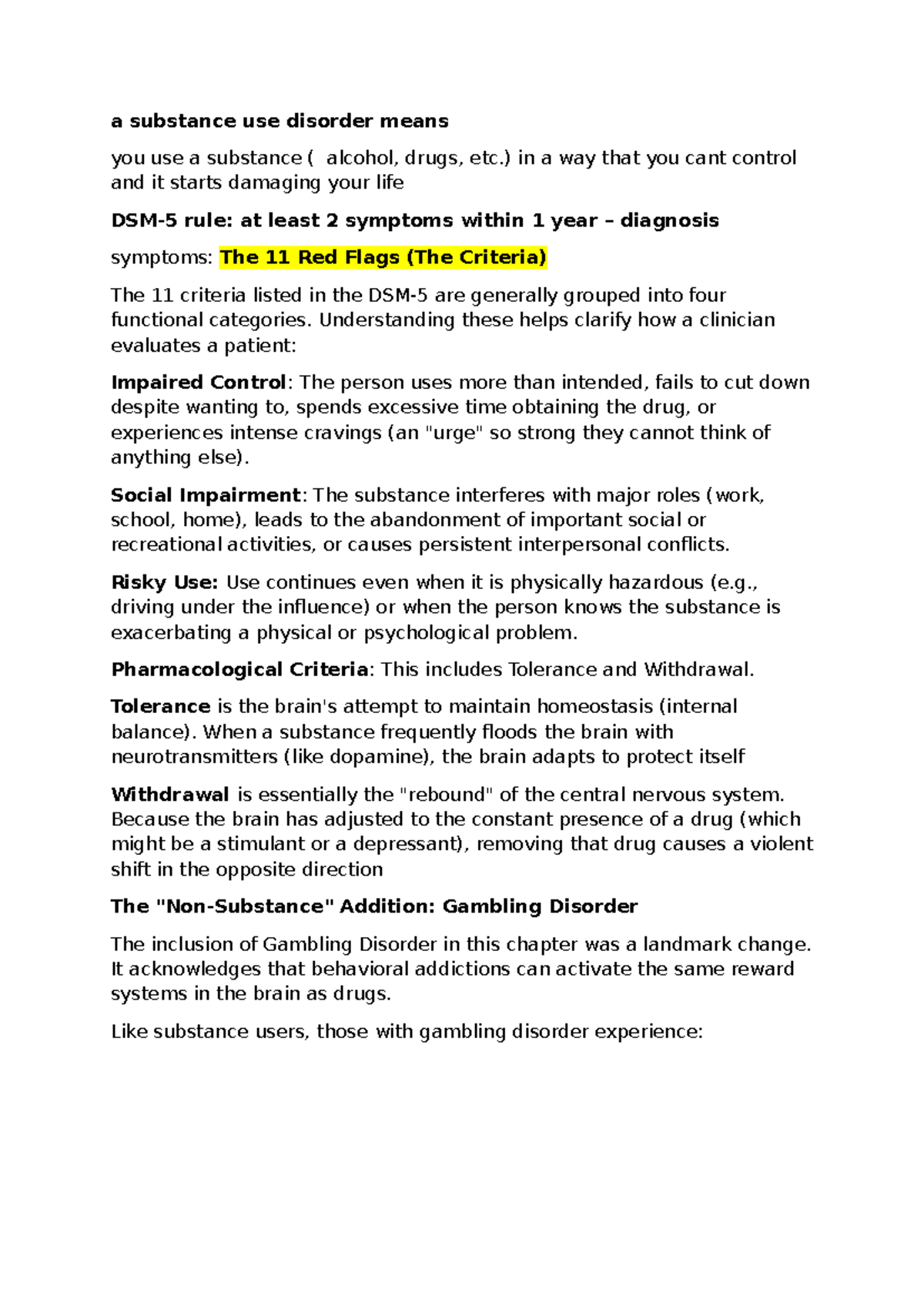 Substance Use Disorder: Abnormal Psychology Notes (PSY 101) - Studocu