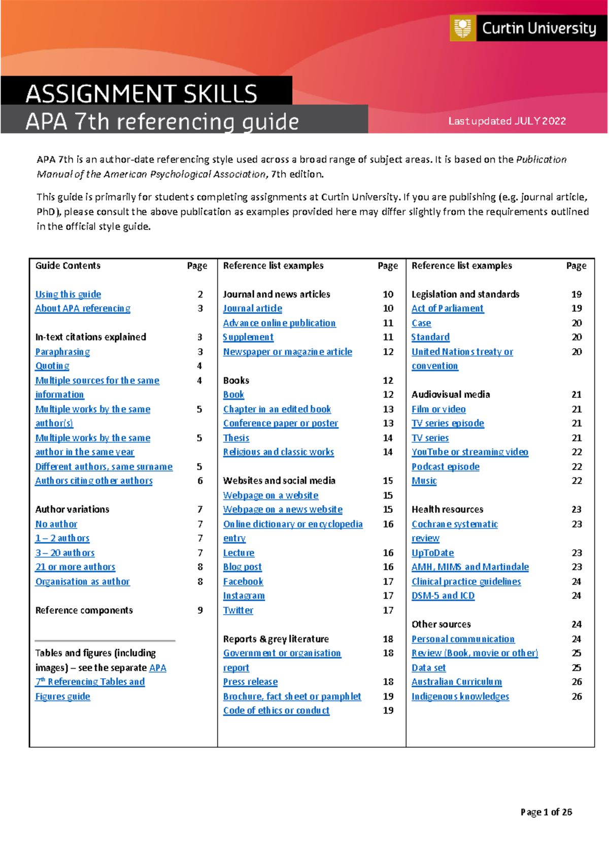 APA 7th Referencing Guide for Curtin University Students - Studocu
