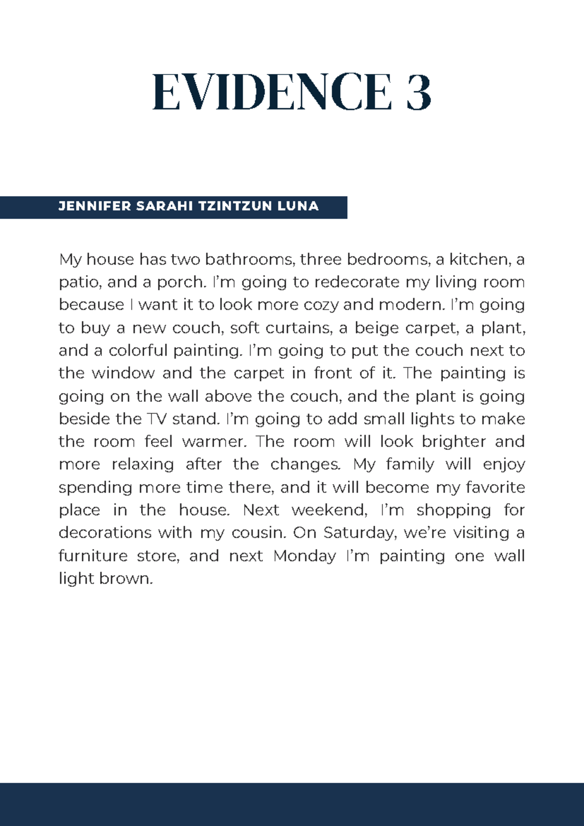 EVIDENCE 3: Home Redecoration Plans by Jennifer Sarahi Tzintzun Luna ...