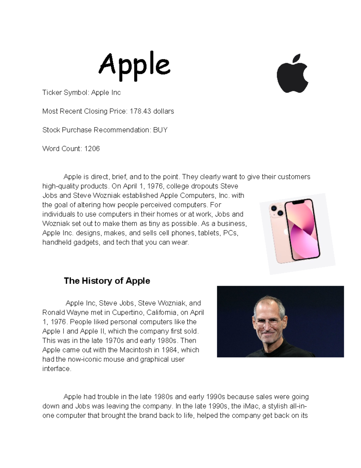Apple Inc. Research Project - Accounting 1A - Fall 2023 - Studocu
