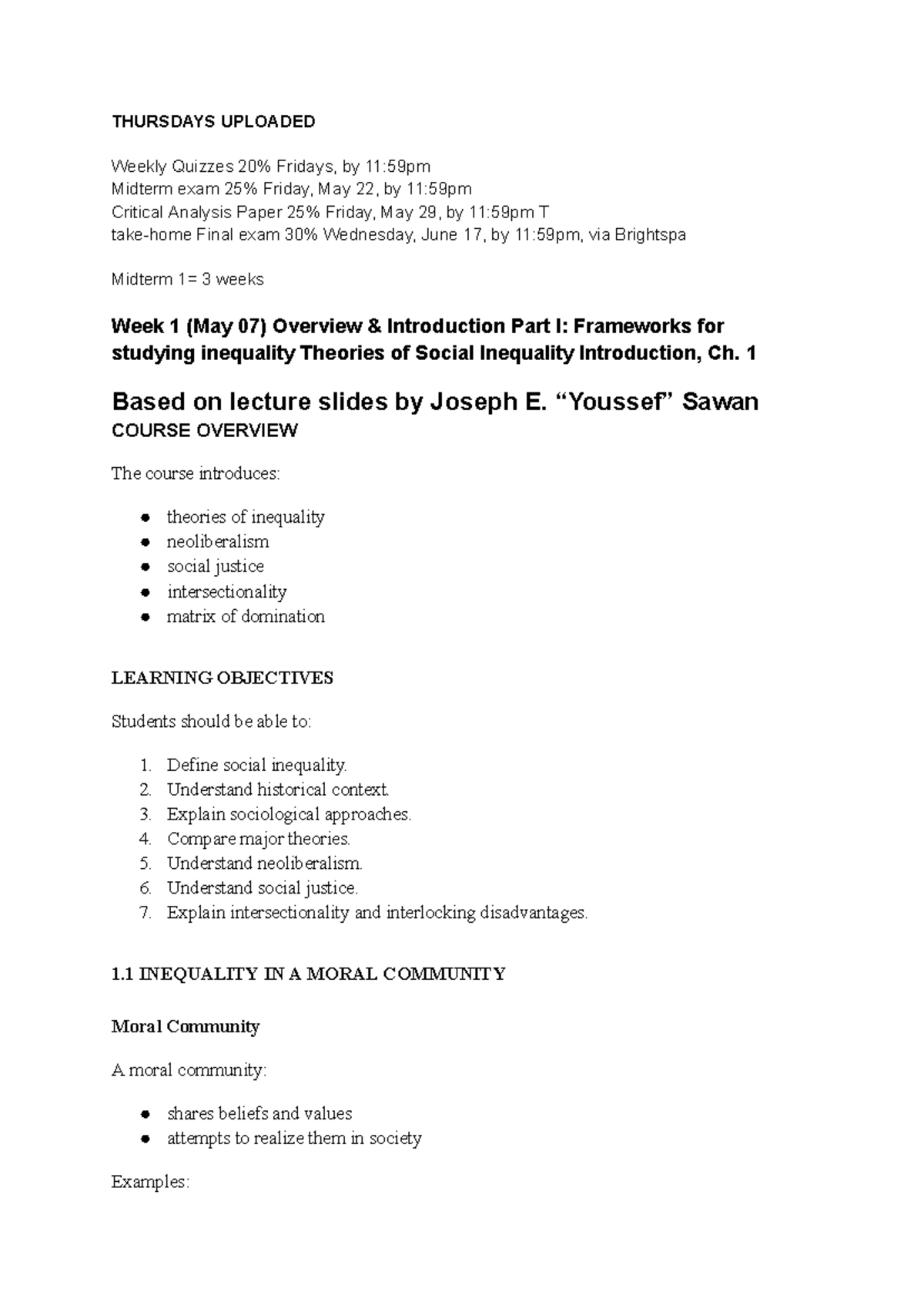 SOC1106 - Weekly Quiz & Midterm Exam Notes on Social Inequality - Studocu