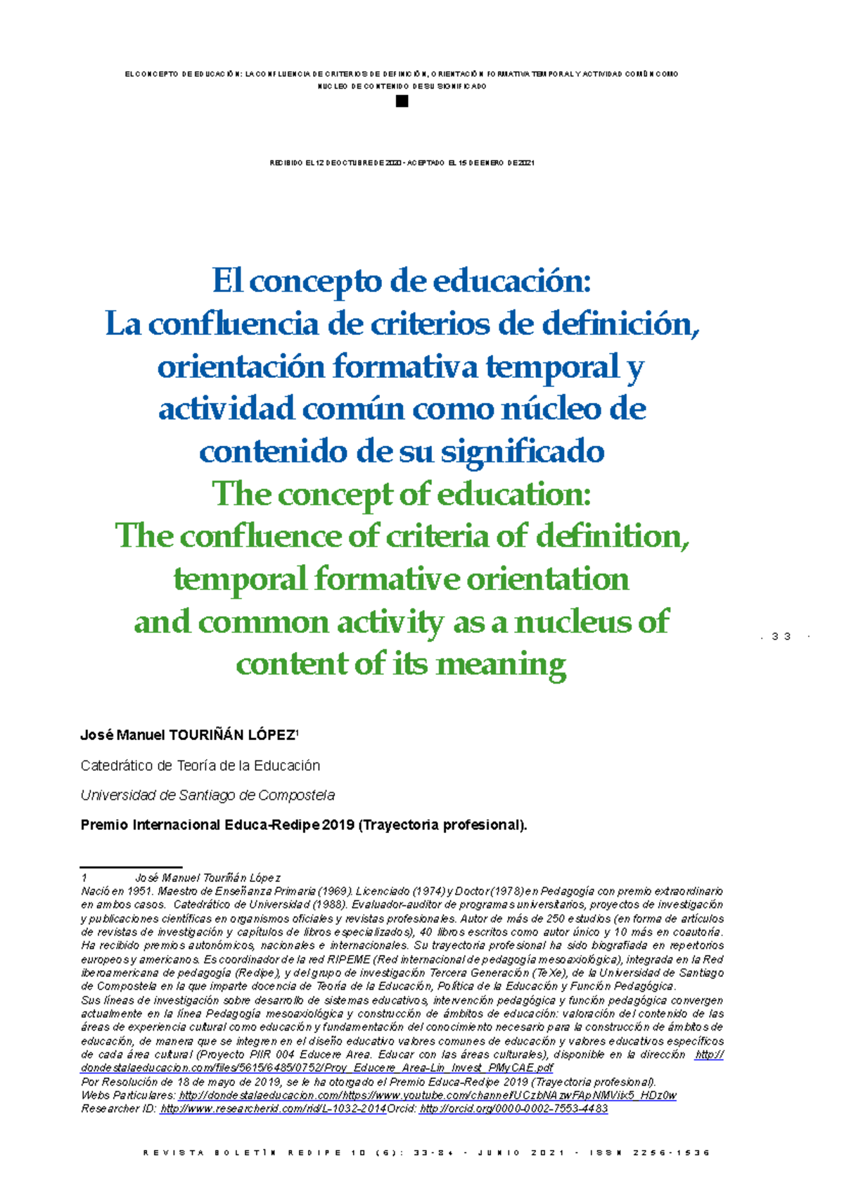 EL CONCEPTO DE EDUCACIÓN: CRITERIOS Y ACTIVIDADES EN SU DEFINICIÓN ...