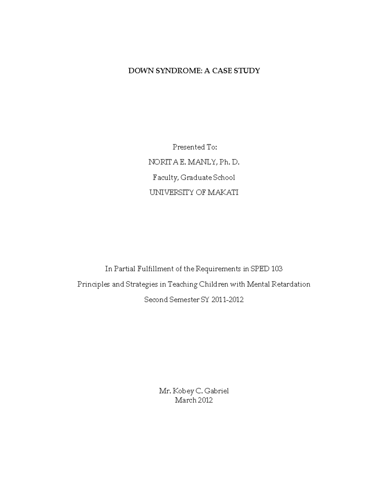 SPED 103: Down Syndrome Case Study and Analysis on Nica - Studocu