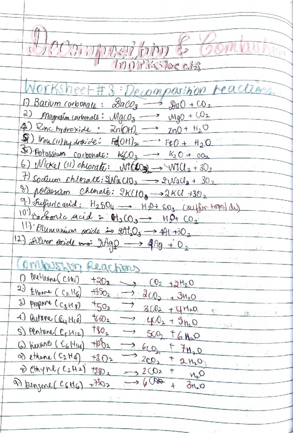 Worksheet 3: Decomposition & Combustion Reactions - Studocu