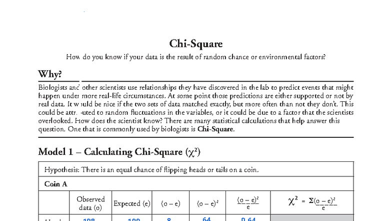 Biology 101: Chi-Square Analysis of Coin Flip Experiments - Studocu