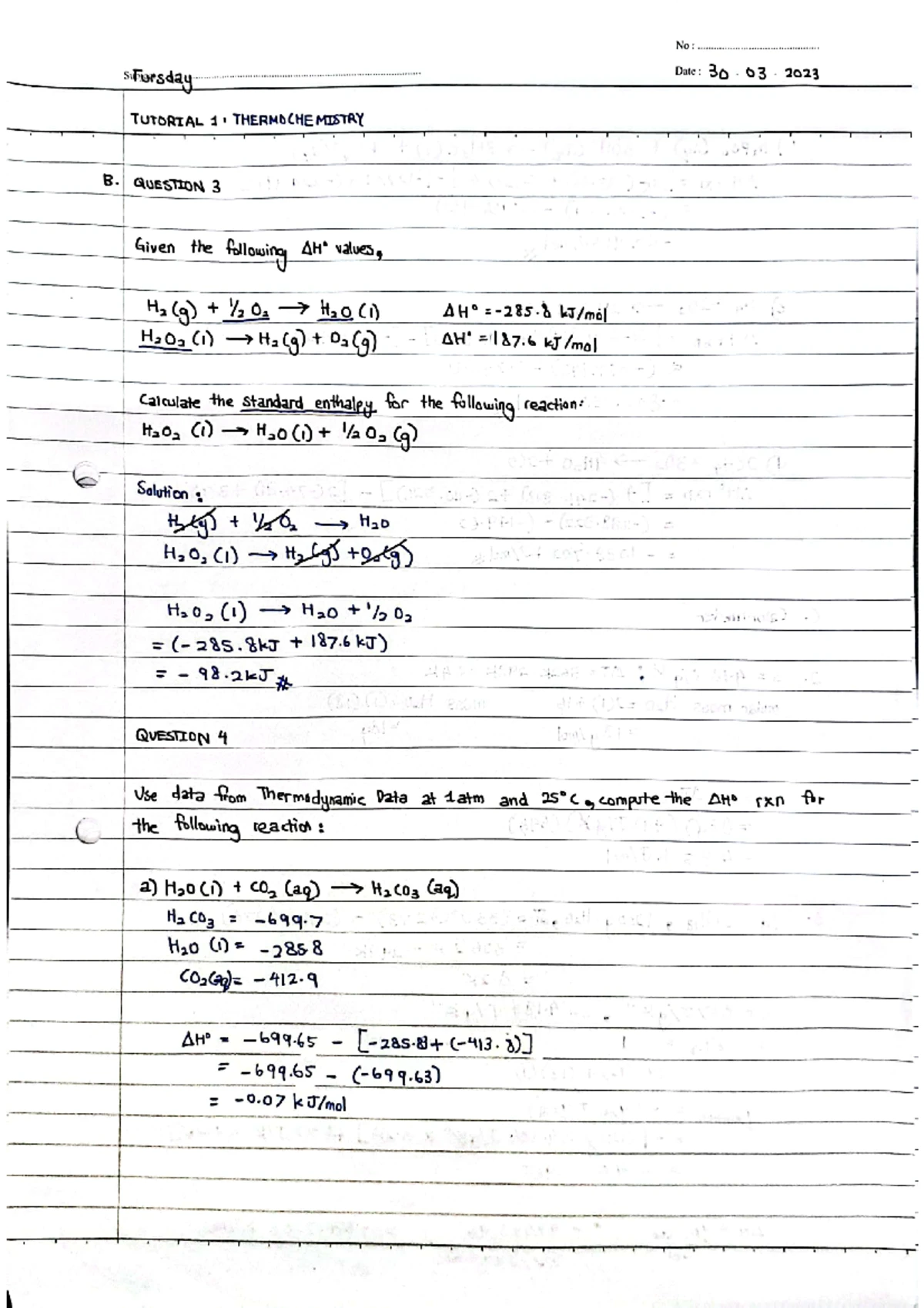 CHM271 - Tutorial 1 - Understanding Thermochemistry Concepts - Studocu