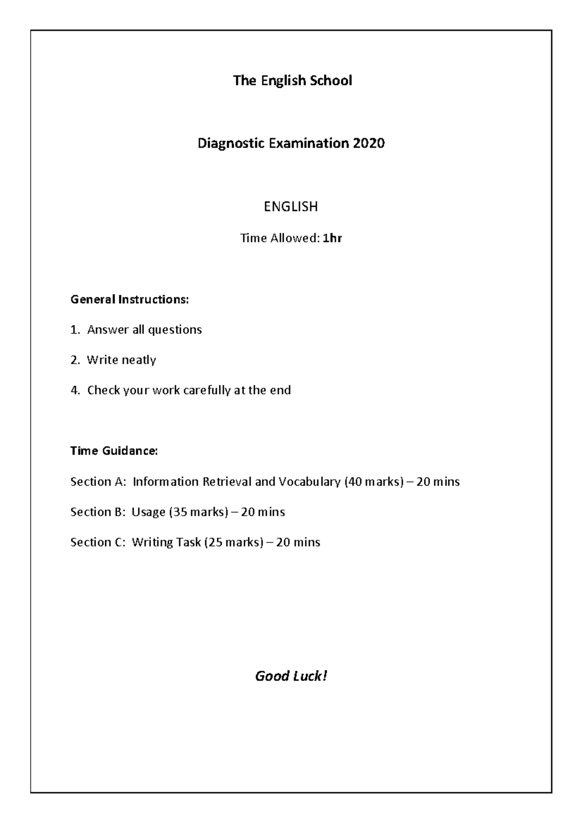 2020 English Diagnostic Test: Understanding Polar Bears & Usage Skills ...